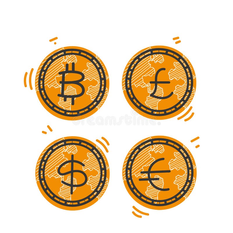 Hand Drawn Doodle Bitcoin and Money Coin Currency Illustration Vector ...