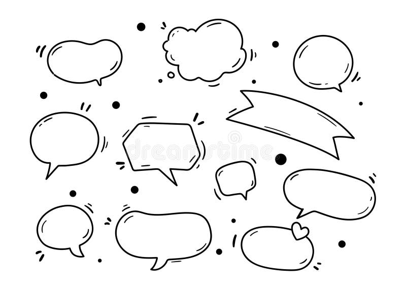 Hand Drawn Doodle Blank Speech Bubbles Message Comment Dialog Shape Set ...