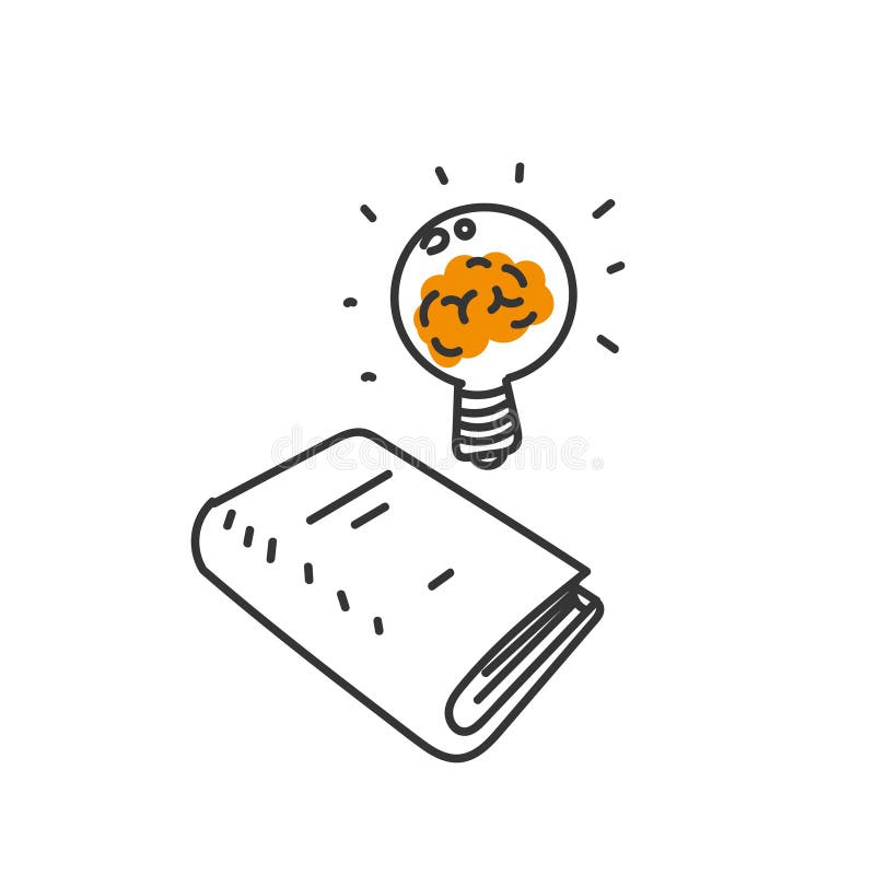 Hand Drawn Doodle Book with Brain on Light Bulb Stock Illustration ...