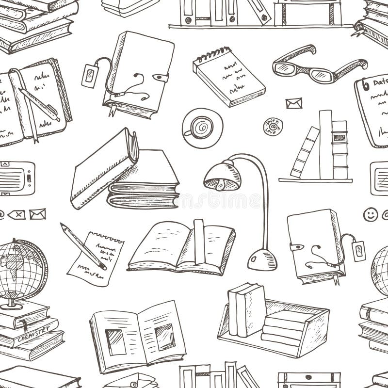 Hand Drawn Doodle Books Reading Seamless Pattern. Stock Vector ...
