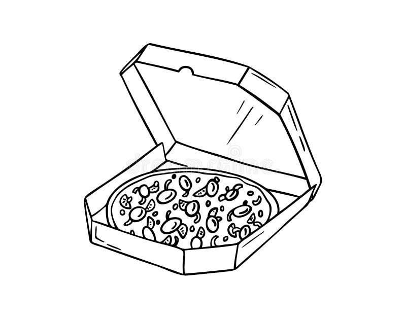 Hand Drawn Doodle Box of Pizza. Sketch Open Pizza Box. Drawing Pizza in ...