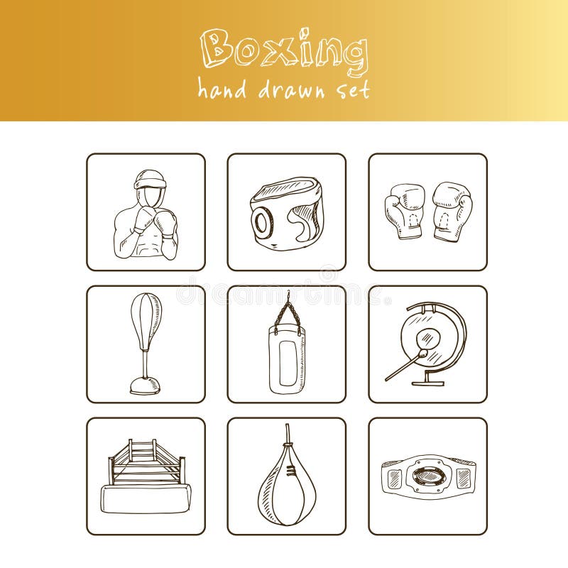 Hand Drawn Doodle Boxing Set. Stock Vector - Illustration of boxing ...