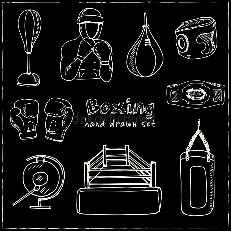 Hand Drawn Doodle Boxing Set. Stock Vector - Illustration of boxer ...