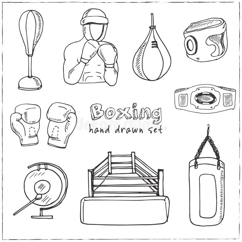 Hand Drawn Doodle Boxing Set. Stock Vector - Illustration of gloves ...