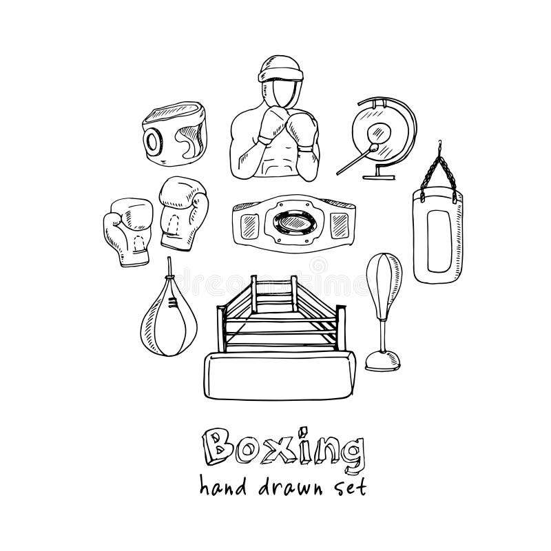 Hand Drawn Doodle Boxing Set. Stock Vector - Illustration of creative ...