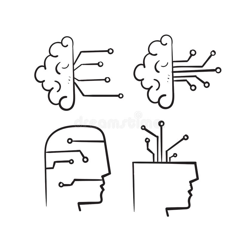 Hand Drawn Doodle Brain Machine Symbol for Artificial Intelligence ...