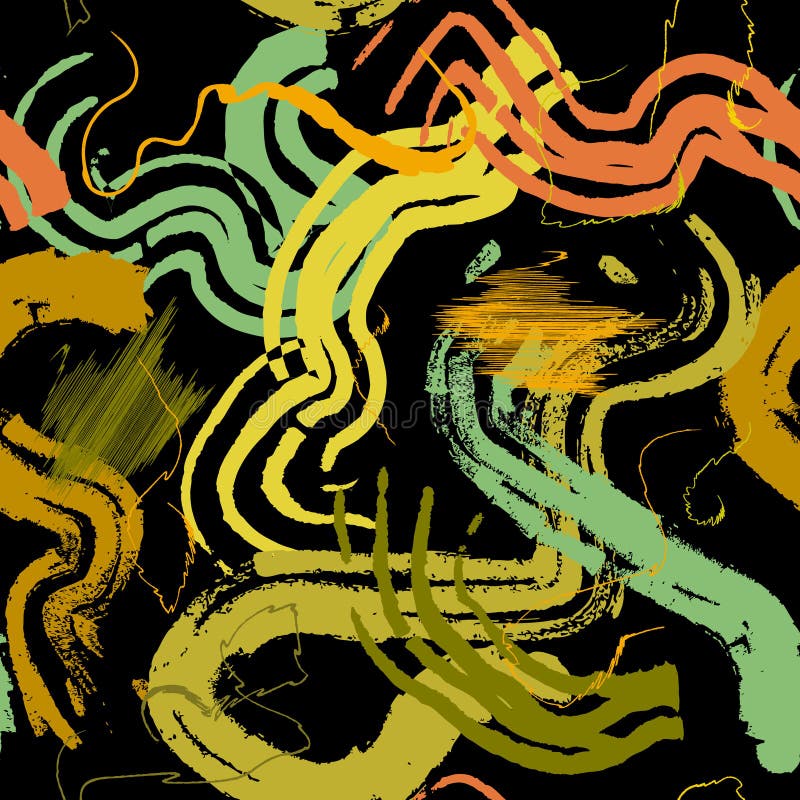 Hand Drawn Doodle Brush Strokes Dynamic Abstract Seamless Pattern. Vector Modern Colorful Doodle ...