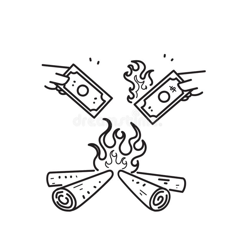 Hand Drawn Doodle Burning Money Concept Illustration Vector Stock ...