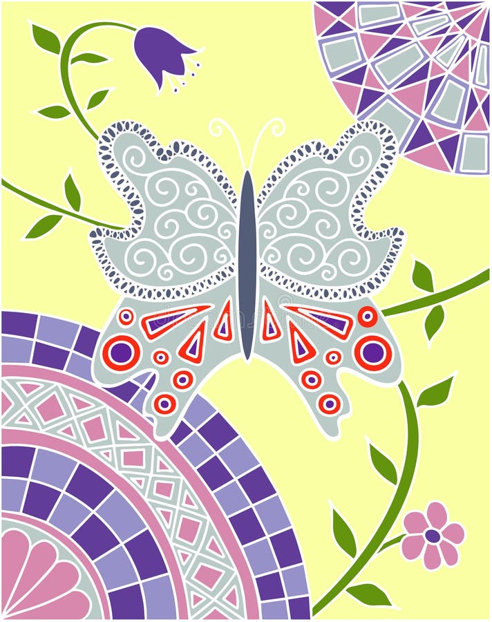 Hand Drawn Doodle Butterfly with Floral and Geometric Pattern, Vector ...