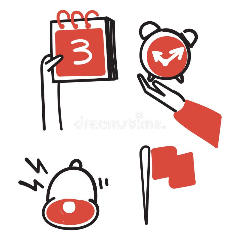 Hand Drawn Doodle Calendar, Clock,gps and Bell Collection Stock Vector ...