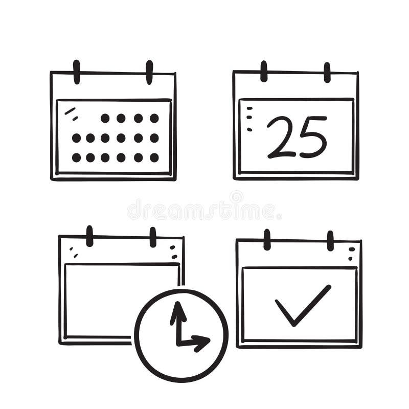 Hand Drawn Doodle Calendar Time Reminder Illustration Vector Isolated ...