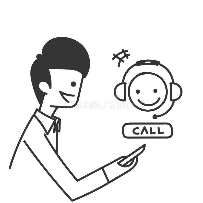 Hand Drawn Doodle Call Customer Support on Mobile Phone Illustration ...