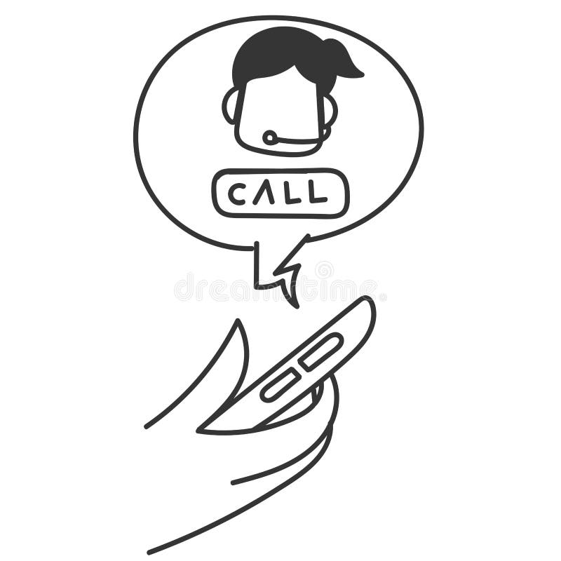 Hand Drawn Doodle Call Customer Support on Mobile Phone Illustration ...