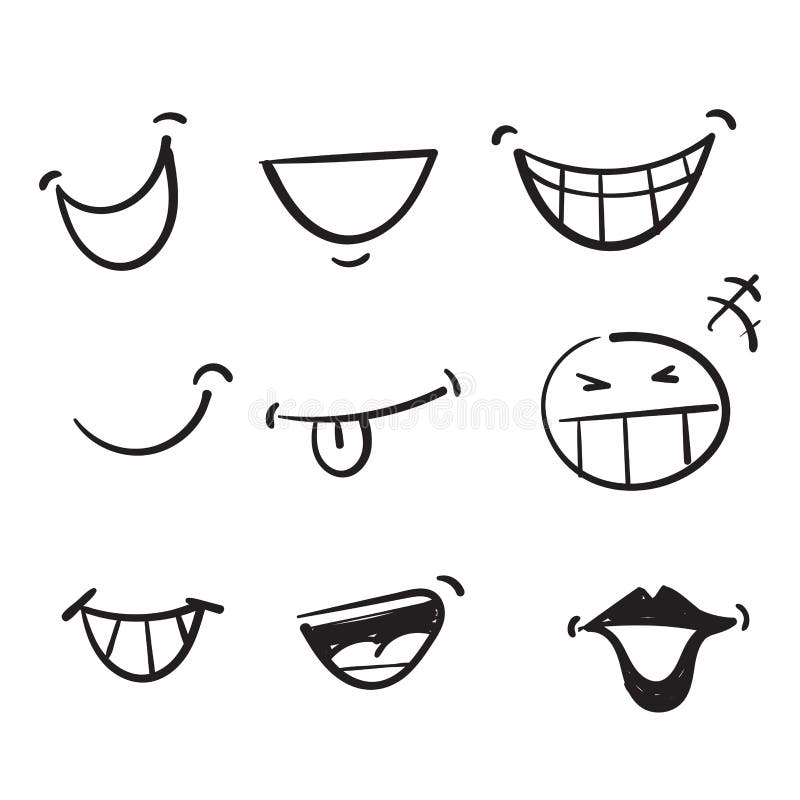 Hand Drawn Doodle Cartoon Smile Collection Icon Isolated Stock Vector ...