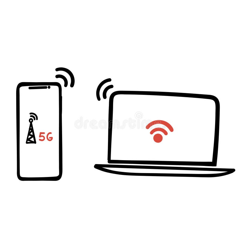 Hand Drawn Doodle Cell Phone with Network Signal Stock Vector ...