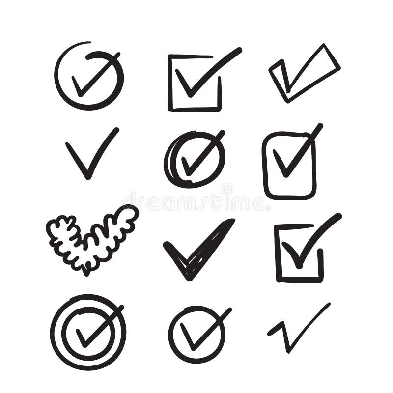 Hand Drawn Doodle Check Mark Collection Illustration Vector Isolated ...