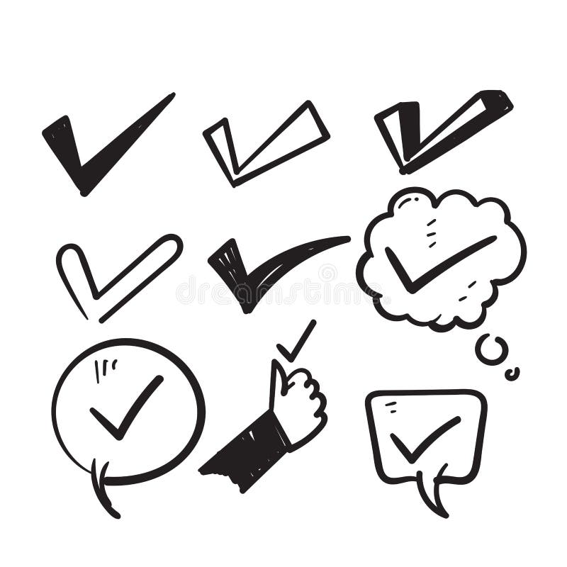 Hand Drawn Doodle Check Mark Collection Illustration Vector Isolated ...