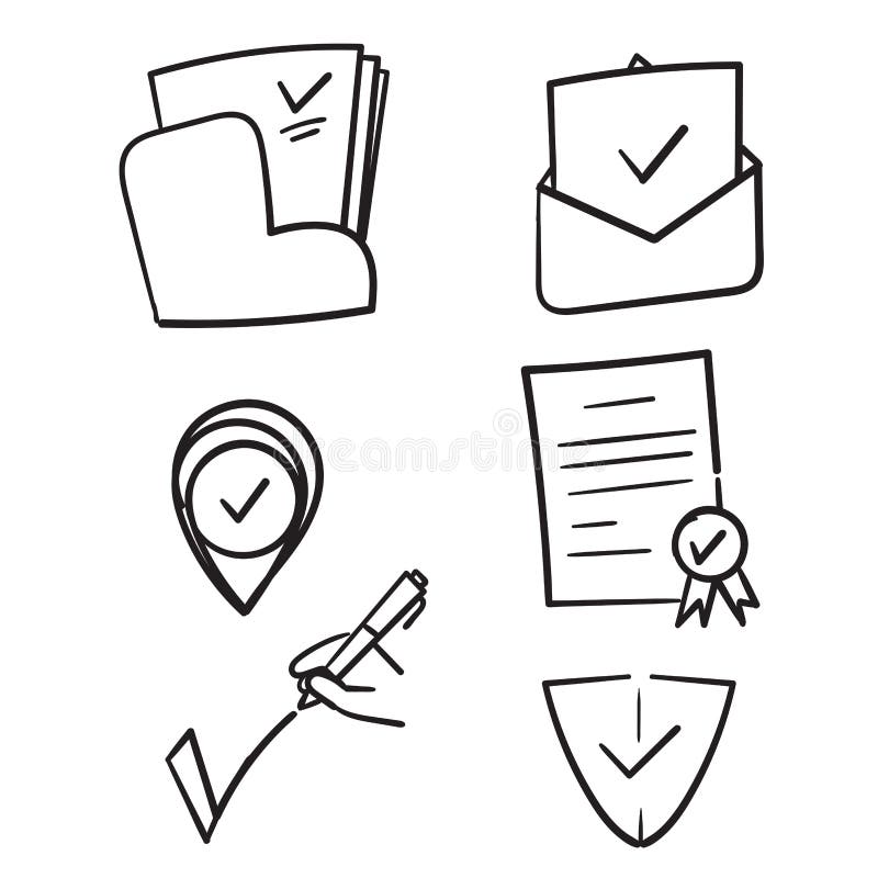 Hand Drawn Doodle Check Marks Vector Line Icons Illustration Isolated ...