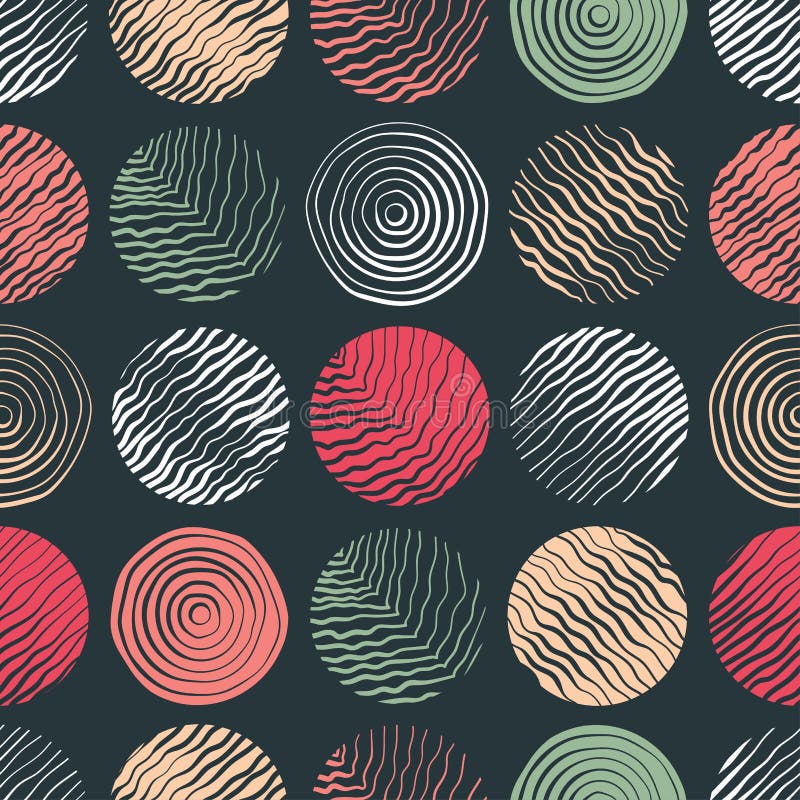 Hand Drawn Doodle Circles Seamless Pattern, Abstract Repeat Background ...