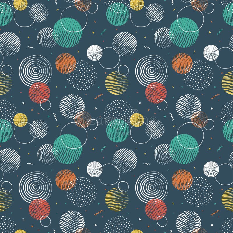 Hand Drawn Doodle Circles Seamless Pattern, Abstract Repeat Background ...