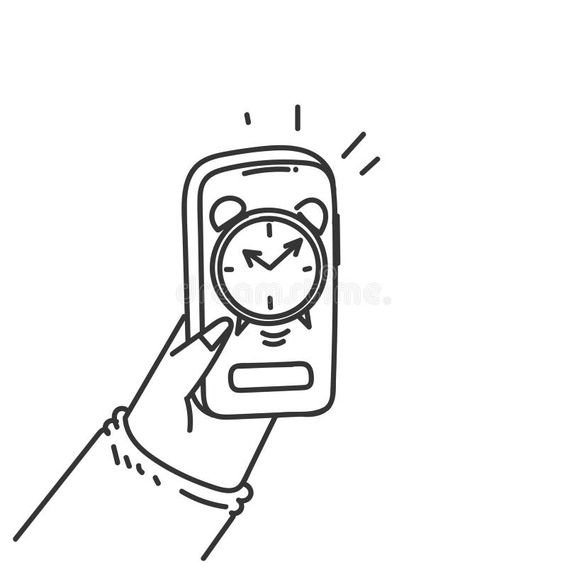 Hand Drawn Doodle Clock on Phone Screen Illustration Vector Stock ...