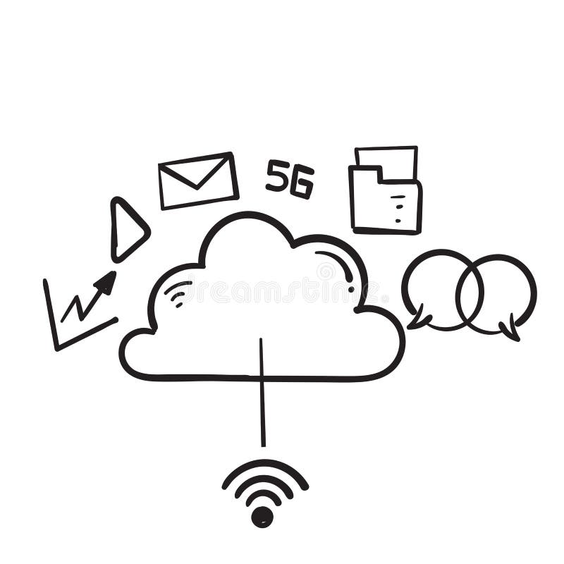 Hand Drawn Doodle Cloud Computing Server Icon Concept Illustration ...