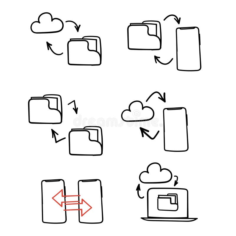 Hand Drawn Doodle Cloud File Folder Document Transfer Stock Vector ...