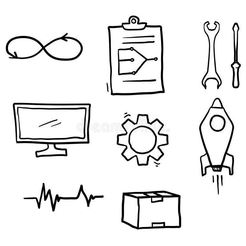 Hand Drawn Doodle Collection Icon Set Symbol for Plan, Build, Code ...