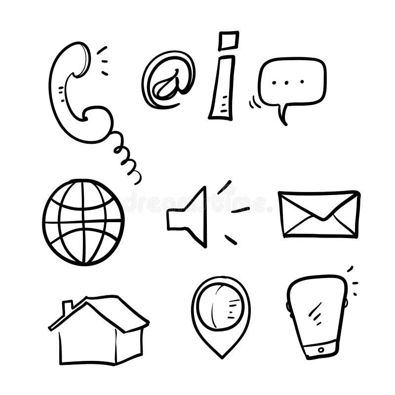 Doodle Contact Icon Set Illustration with Handdrawn Style Stock Vector ...