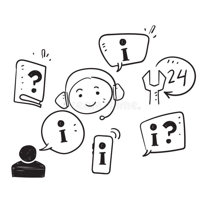 Hand Drawn Doodle Contact and Support Line Illustration Icon Isolated ...