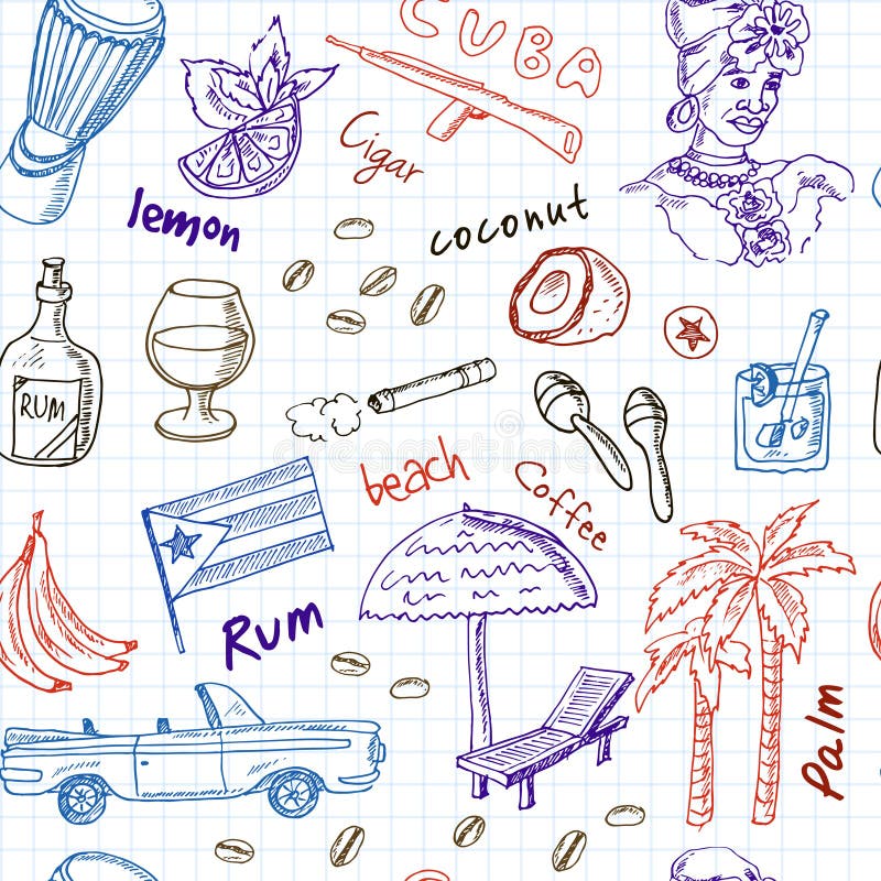 Hand Drawn Doodle Cuba Travel Seamless Pattern Stock Vector ...