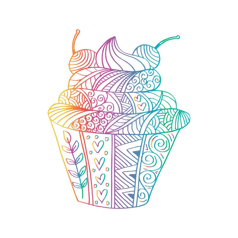 Hand drawn doodle cupcake. stock illustration. Illustration of eating ...