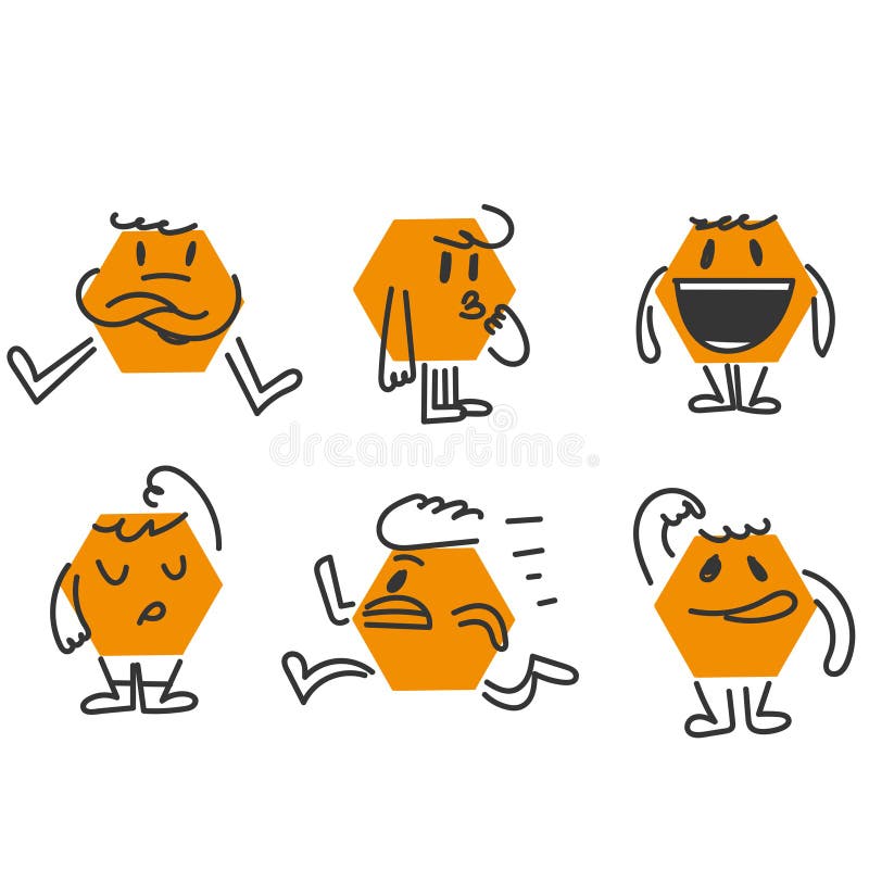 Hand Drawn Doodle Cute Hexagon Shape Character Gesture Stock Vector ...