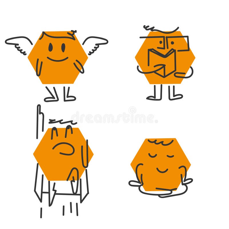 Hand Drawn Doodle Cute Hexagon Shape Character Gesture Stock ...