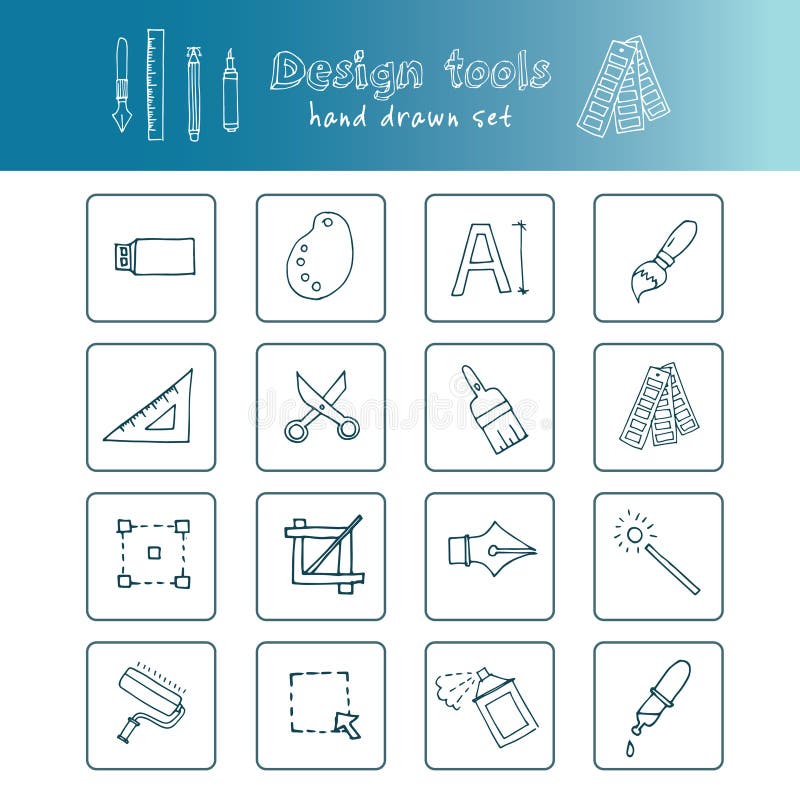 Hand Drawn Doodle Design Tools Set. Stock Vector - Illustration of ...