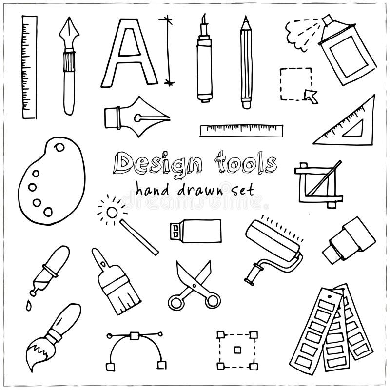 Hand Drawn Doodle Design Tools Set. Stock Vector - Illustration of ...