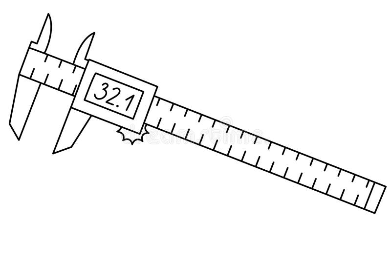 Hand Drawn Doodle Digital Caliper, Vector Illustration, Black Outline ...