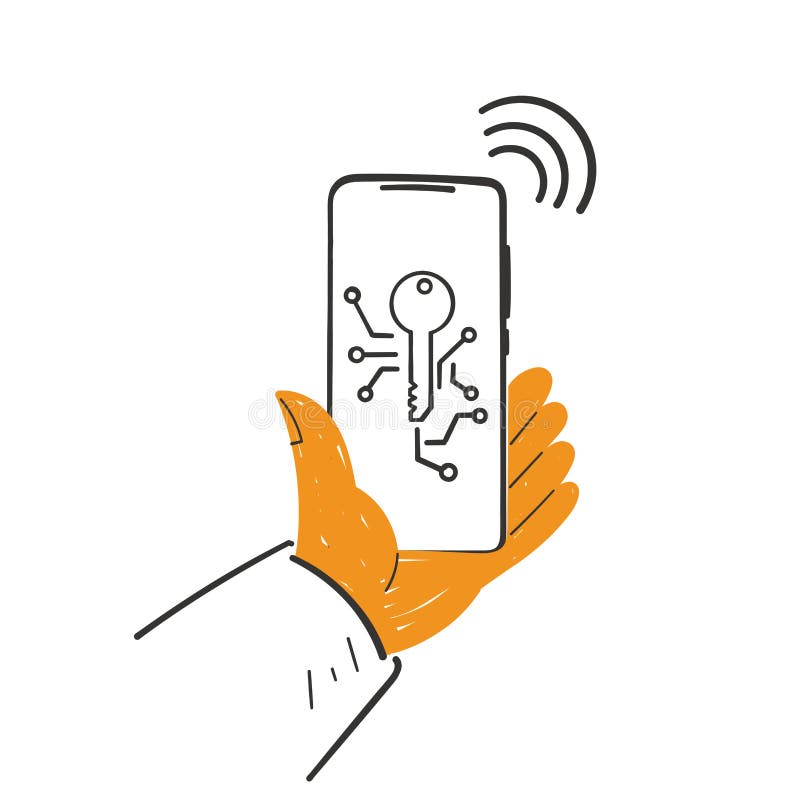 Hand Drawn Doodle Digital Key with Circuit Illustration Vector Stock ...
