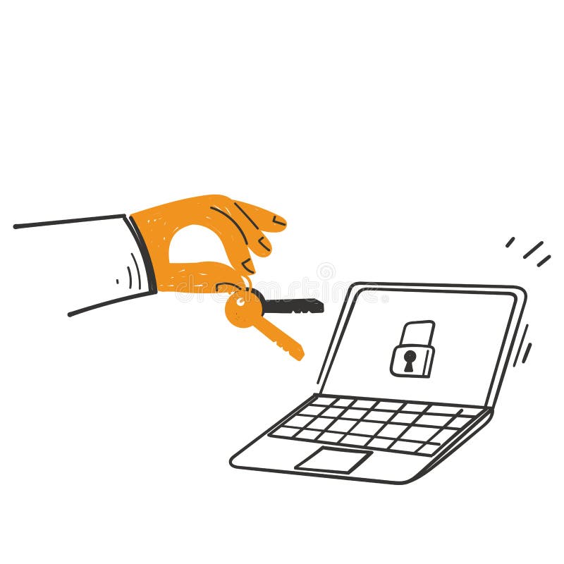 Hand Drawn Doodle Digital Key with Circuit Illustration Vector Stock ...