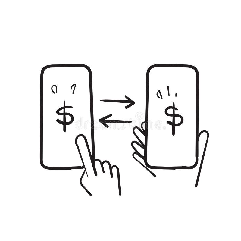 Hand Drawn Doodle Digital Online Transaction Illustration Vector Stock ...