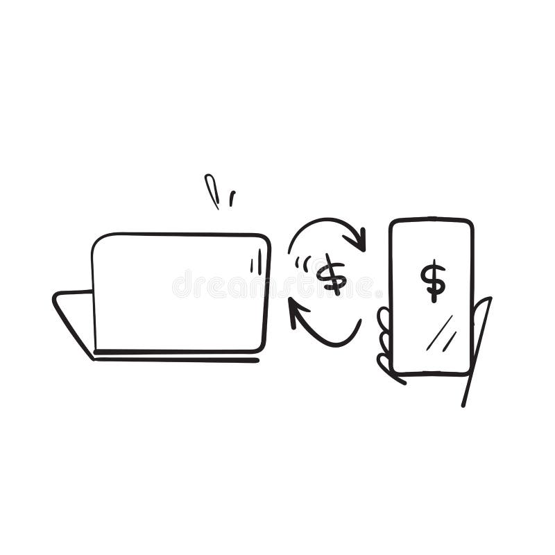 Hand Drawn Doodle Digital Online Transaction Illustration Vector Stock ...
