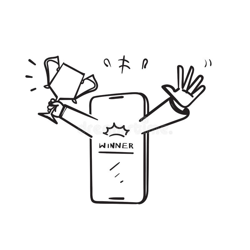 Hand Drawn Doodle Digital Screen and Trophy Symbol for Online ...