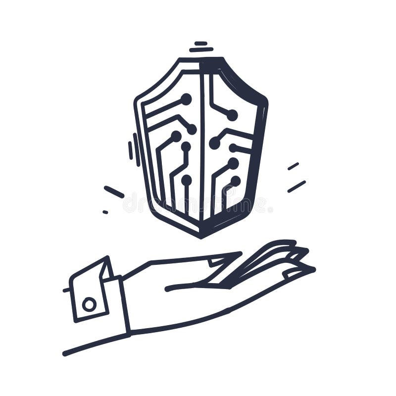 Hand Drawn Doodle Digital Shield Illustration Vector Stock Vector ...
