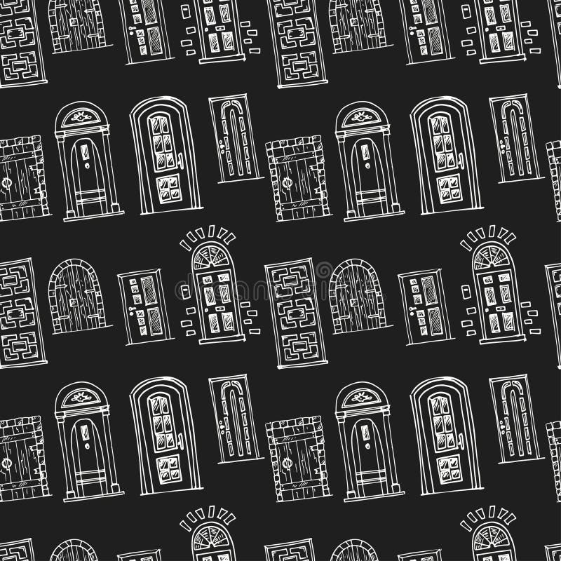 Hand Drawn Doodle Doors Seamless Pattern Stock Vector - Illustration of ...