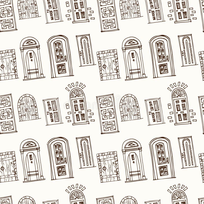 Hand Drawn Doodle Doors Seamless Pattern Stock Vector - Illustration of ...