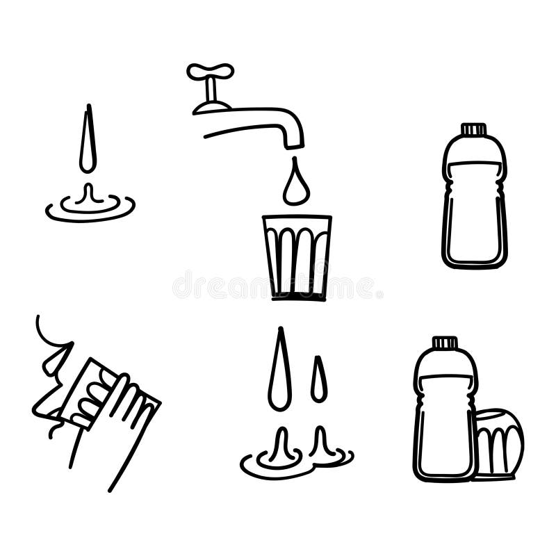 Hand Drawn Doodle Drinking Water Related Illustration Vector Stock ...