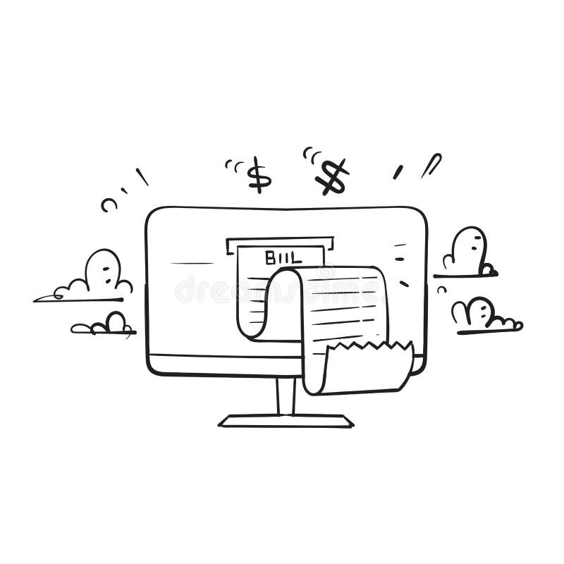 Hand Drawn Doodle Electronic Payment Bill Receipt Illustration Vector ...