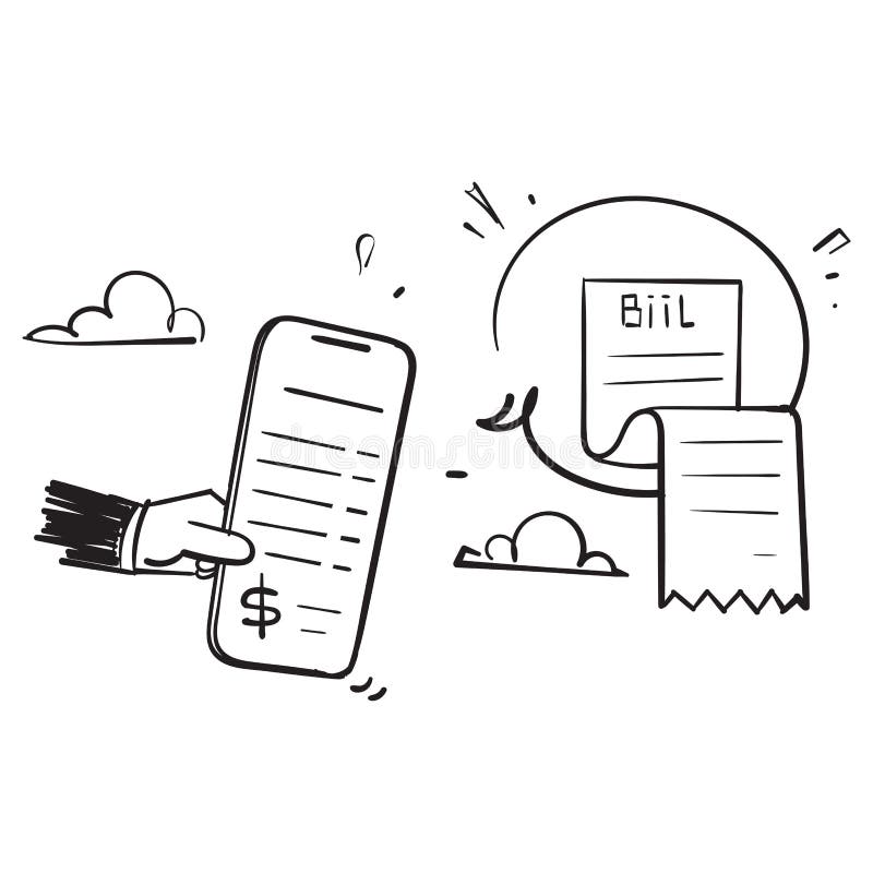 Hand Drawn Doodle Electronic Payment Bill Receipt Illustration Vector ...