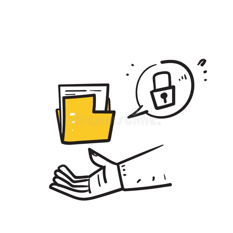 Hand Drawn Doodle File Folder with Padlock Illustration Vector Stock ...