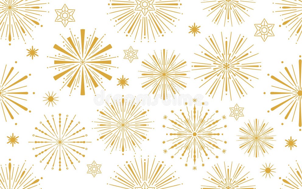 Hand Drawn Doodle Fireworks Seamless Pattern. Gold Fireworks Pattern in ...
